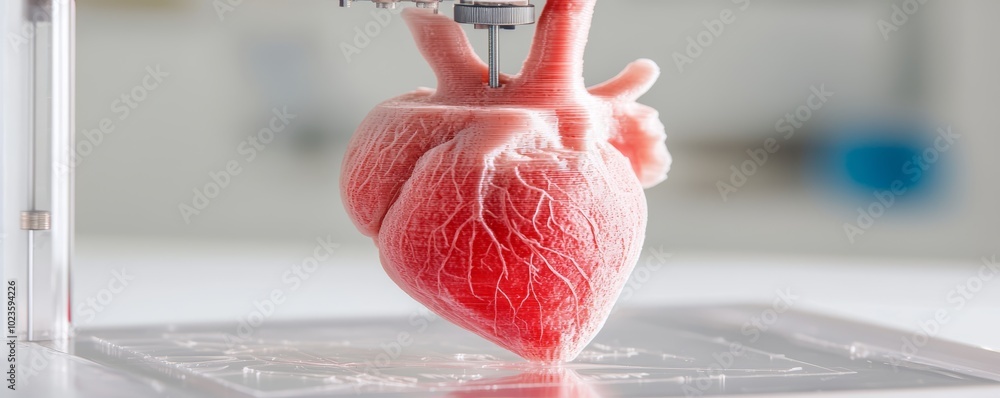 A heart model halfway through the 3D printing process, with the machine ...
