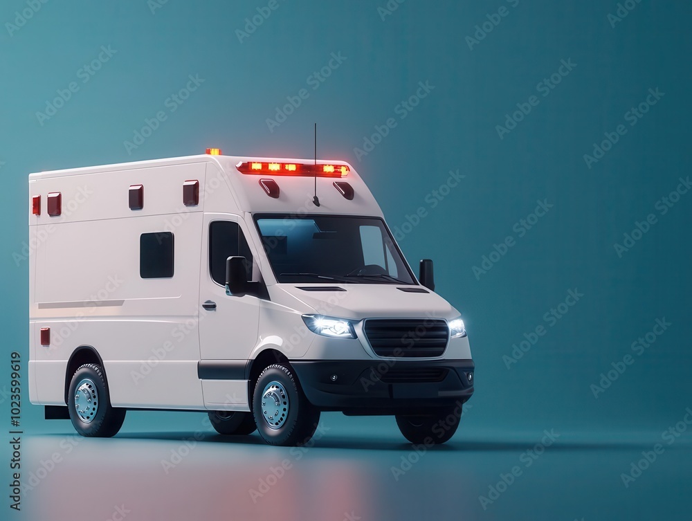 AI-enhanced ambulance with real-time video conferencing, glowing ...