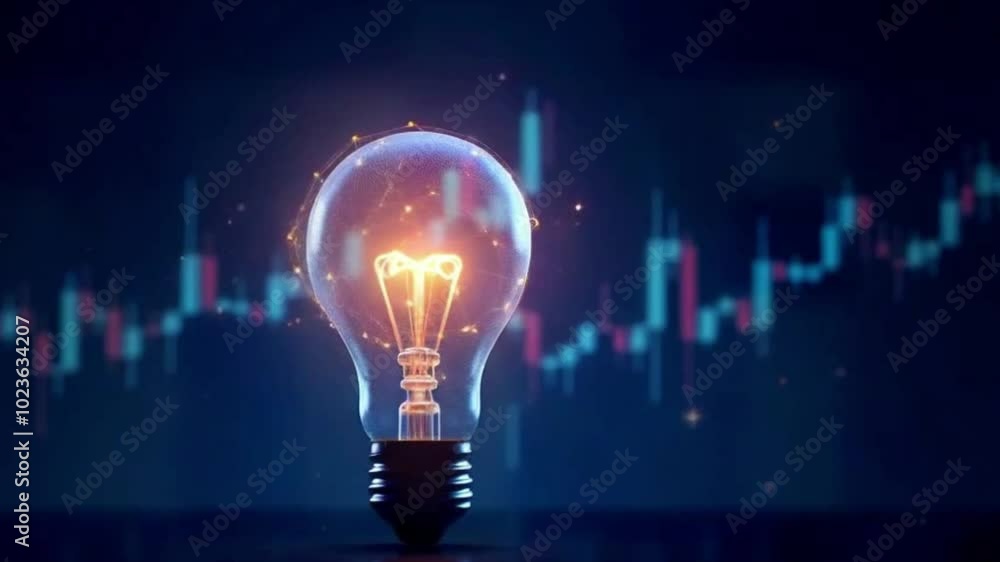 Digital creative futuristic light bulb with growth and connection graph ...