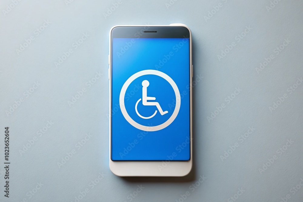 A modern smartphone display shows a stylized accessibility symbol ...