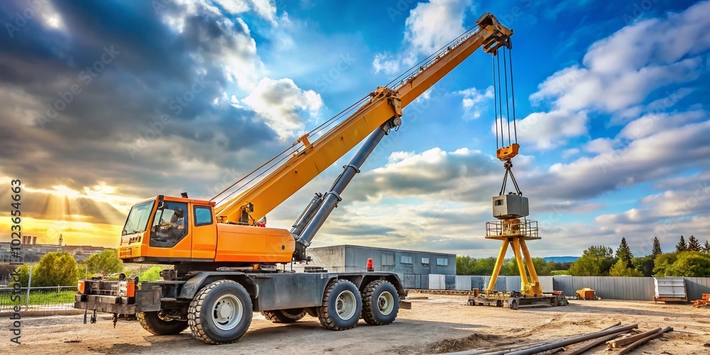 A powerful mobile crane with a telescoping boom and counterweights ...