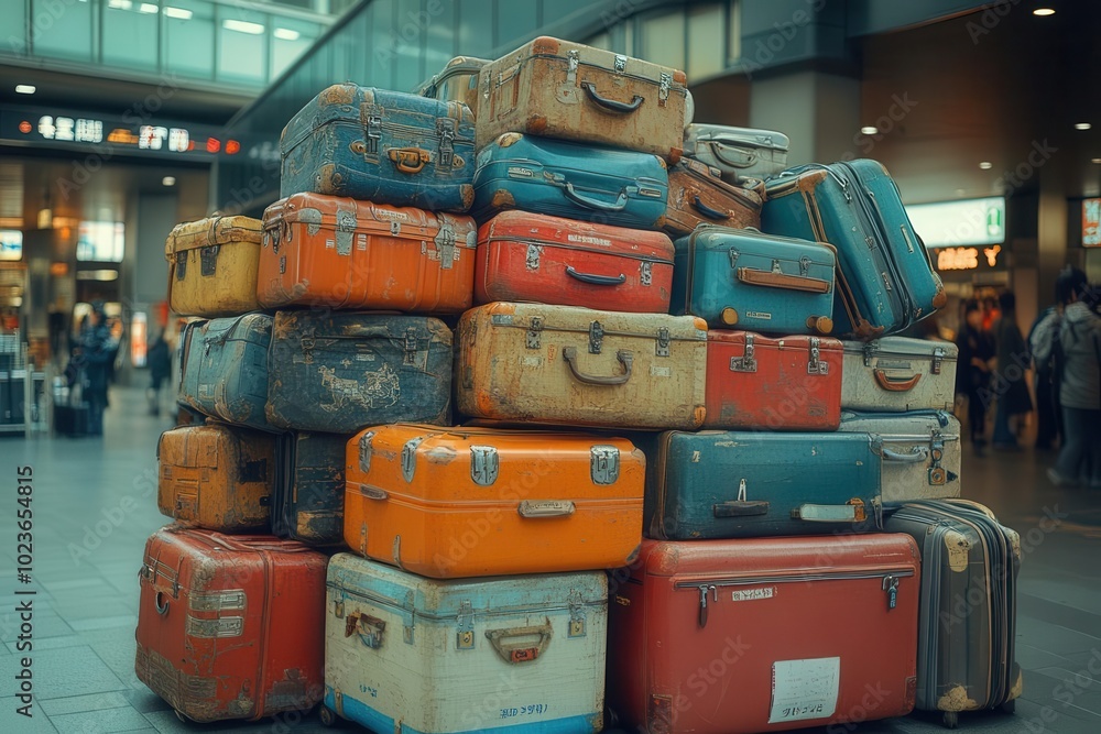 suitcase overflowing with luggage at an airport terminal depicting the ...