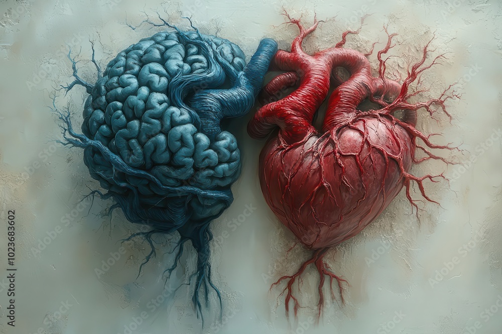 symbolic representation of the brain and heart intertwined with ...