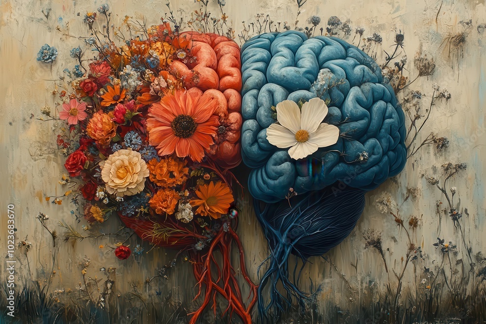 symbolic representation of the brain and heart intertwined with ...