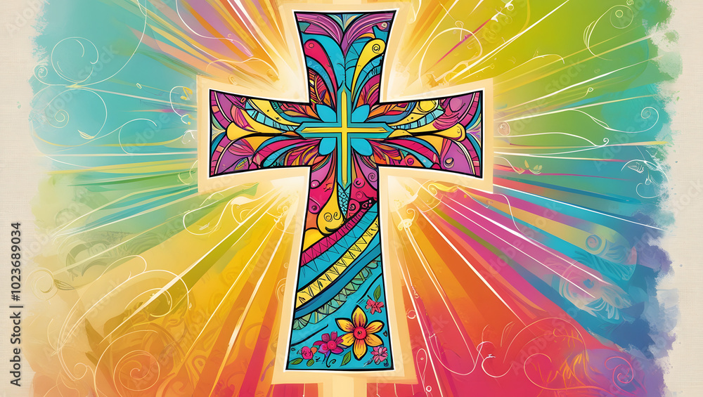 Colorful Cross: A vibrant, abstract cross with intricate patterns ...