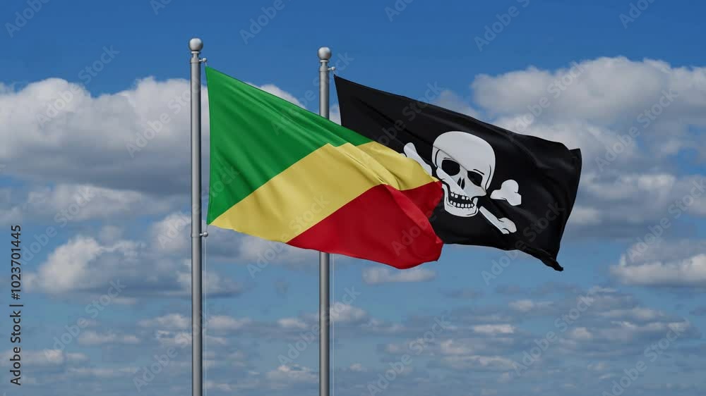Congo Brazzaville and Jolly Roger or pirate flags flying together ...