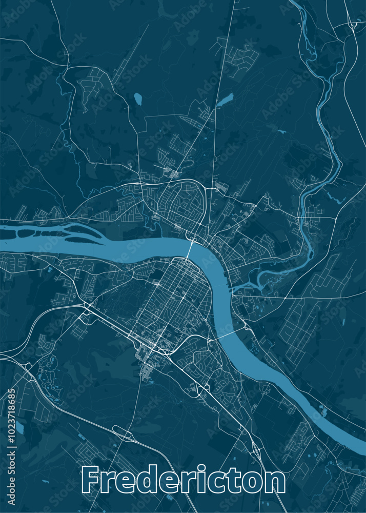 Detailed map of Fredericton, Canada, rendered in a minimalist style ...