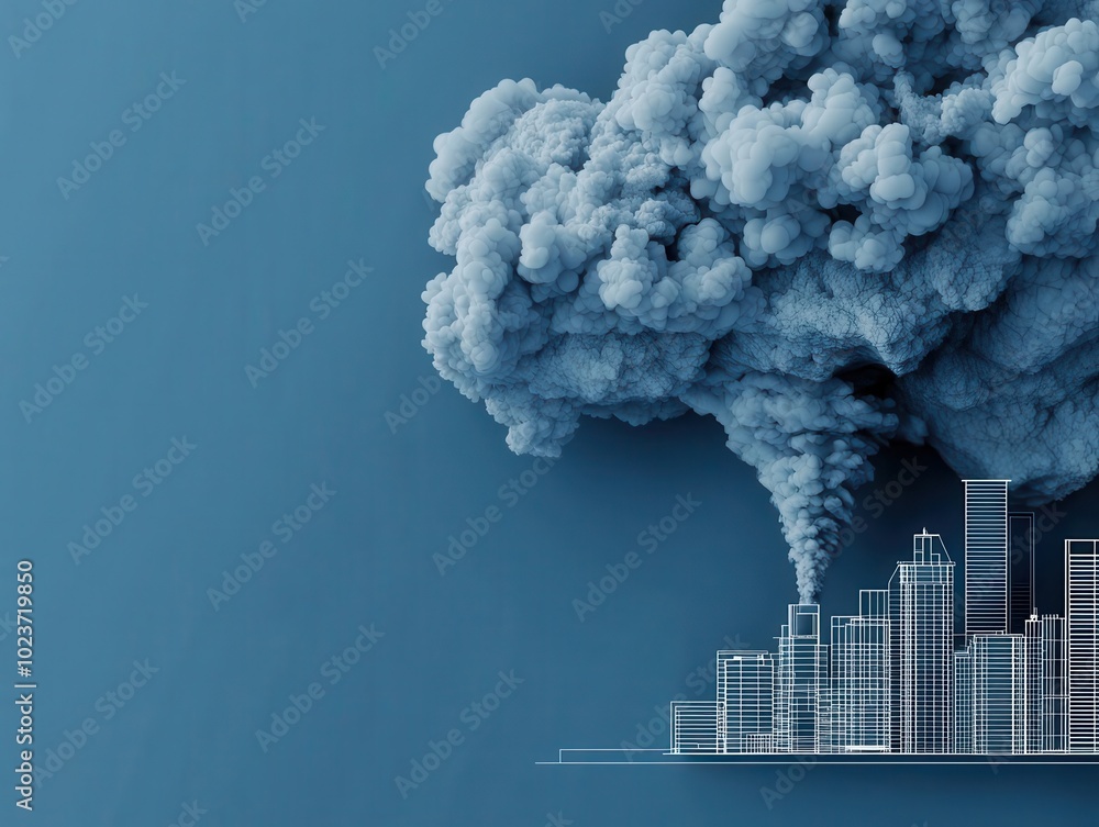 Storm clouds approaching a coastal city with flood warning systems ...