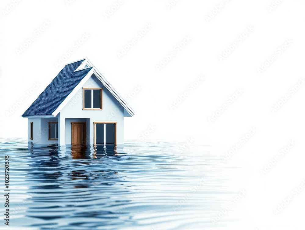 Floodwater rising into residential areas during a hurricane, shown in ...