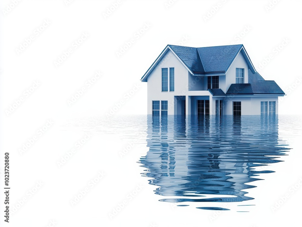 Floodwater rising into residential areas during a hurricane, shown in ...