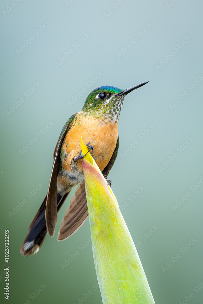 Female Long-tailed sylph hummingbird photographed in Bucaramanga ...