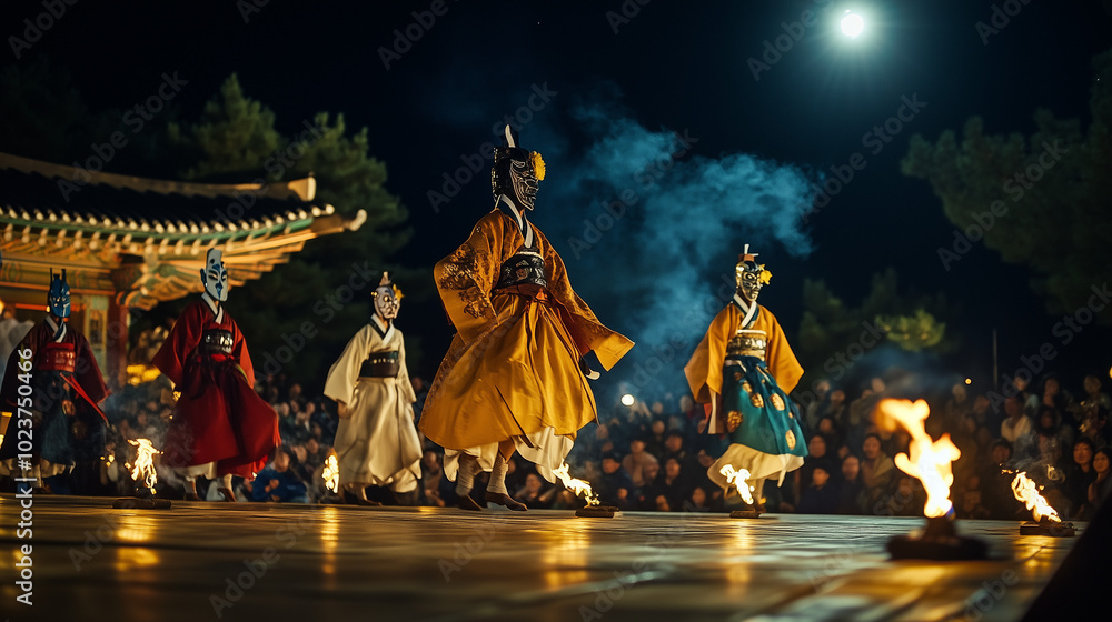 Andong Mask Dance Festival in Korea, dancers wear brightly colored ...
