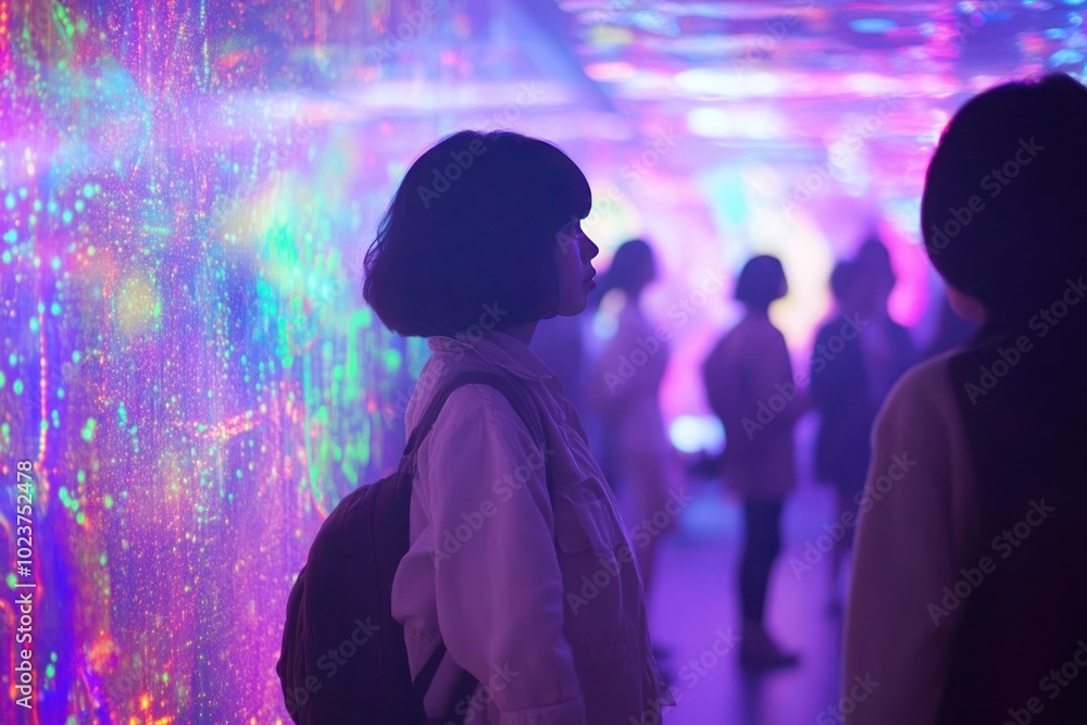Japanese female university students in an immersive exhibition space ...