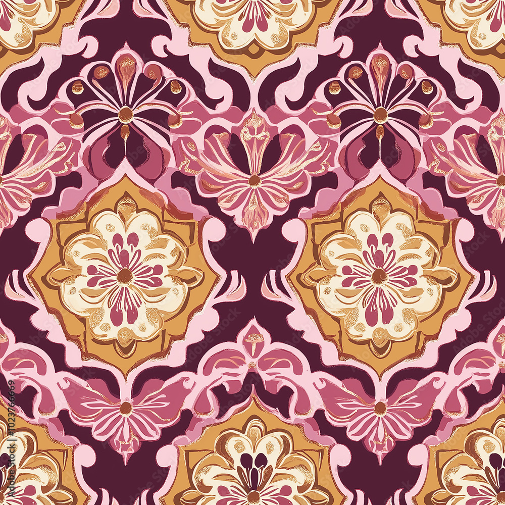 Intricate Moroccan style pattern with swirls, purple color tones ...