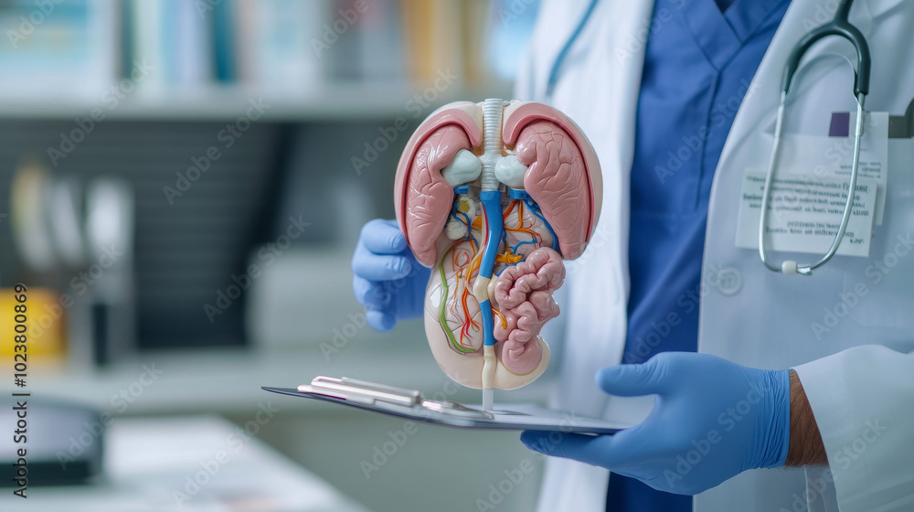 The doctor used a model of the male body to show how the urinary system ...