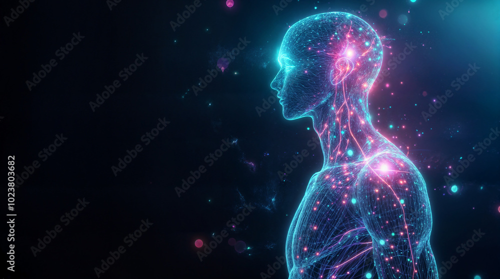 Digital human figure displaying energy meridians and flow Stock ...