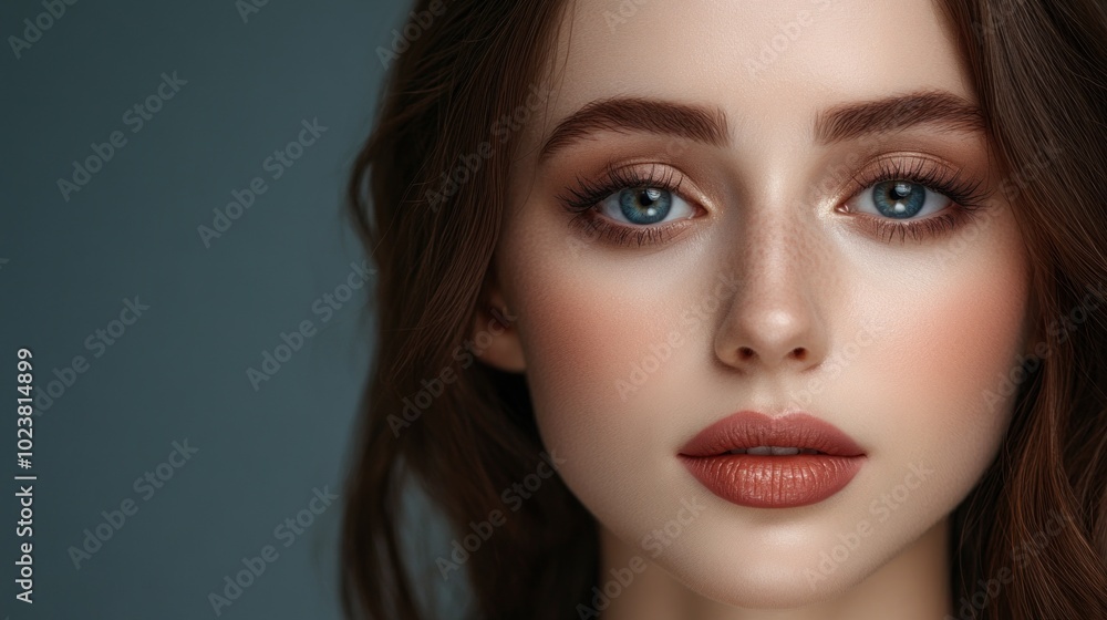 The subject gazes directly at the viewer, showcasing her alluring blue ...