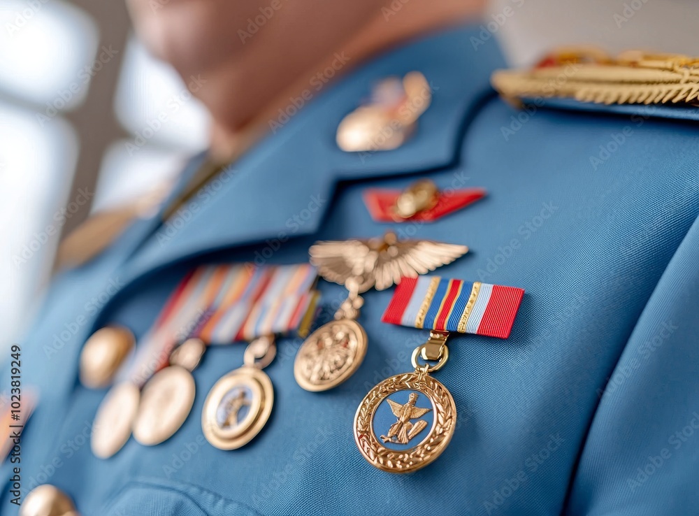 Military dress uniform ribbons with awards and decorations Stock ...