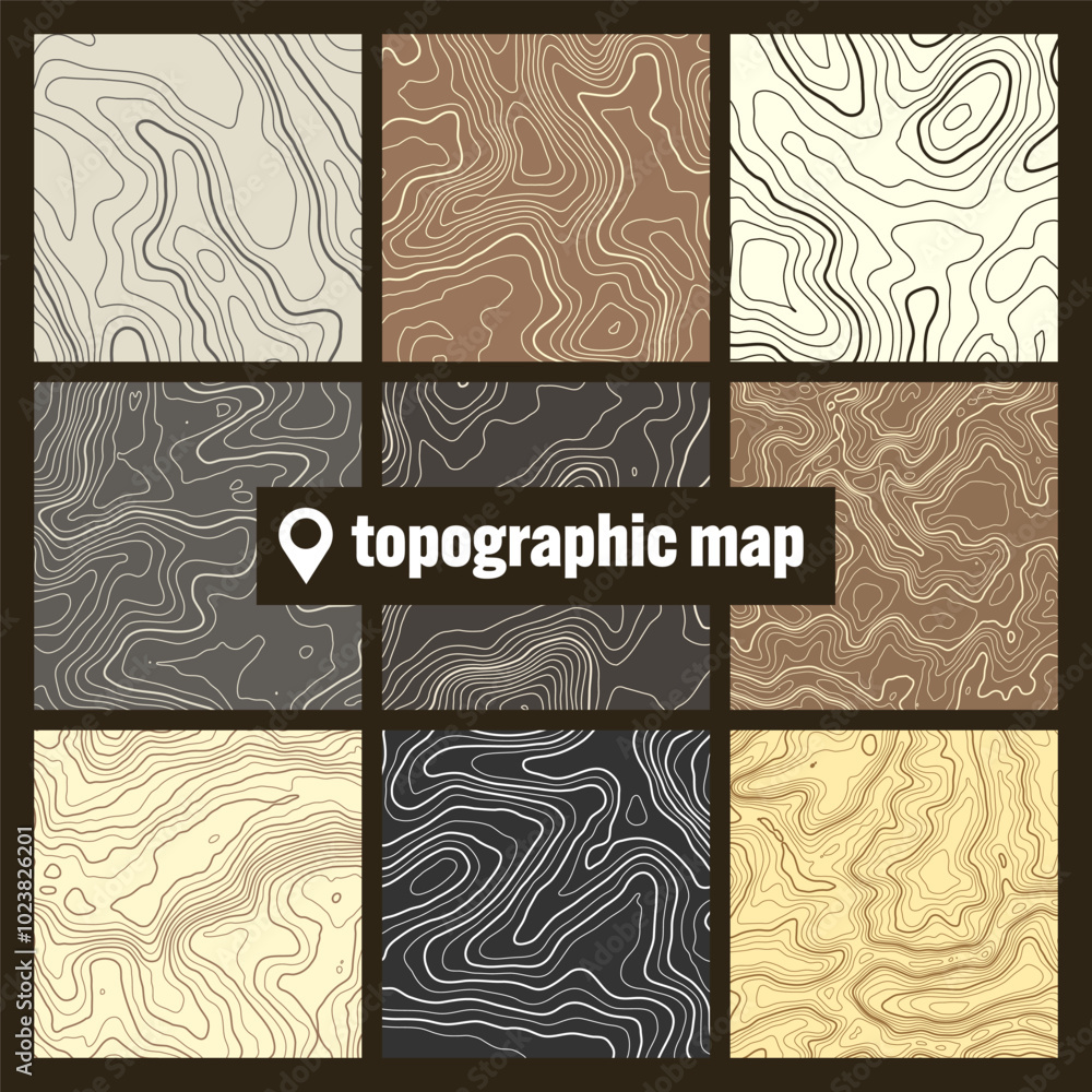 Colorful topographic map with contour lines. Geographic terrain grid ...