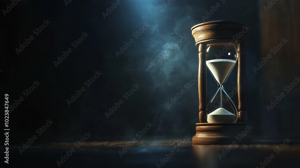Hourglass dissolving on table against dark background. Fleeting time Stock Illustration | Adobe ...