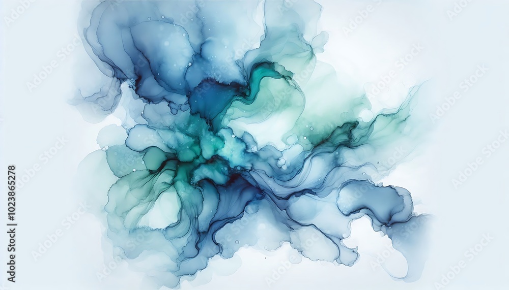 fluid watercolor wash blending shades of blue and green, creating an ...
