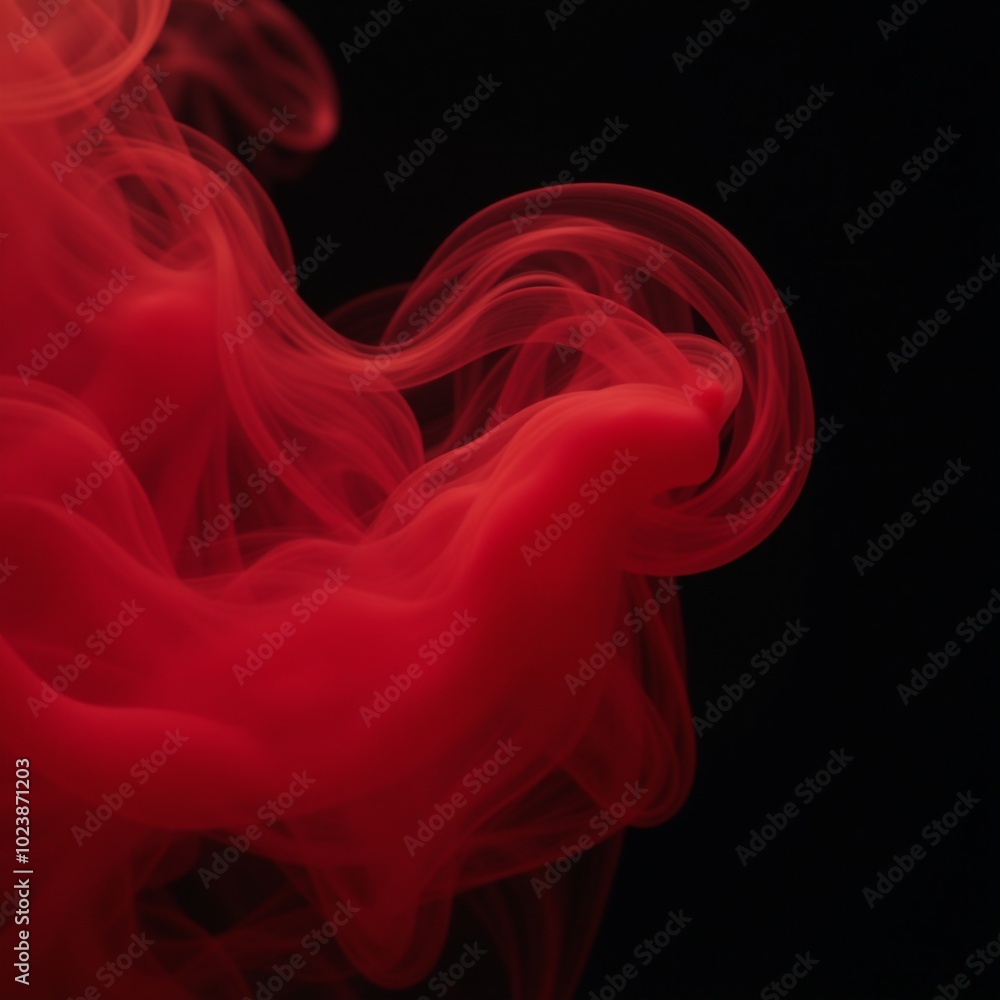 Abstract red misty fog on an isolated black backdrop evokes the texture ...