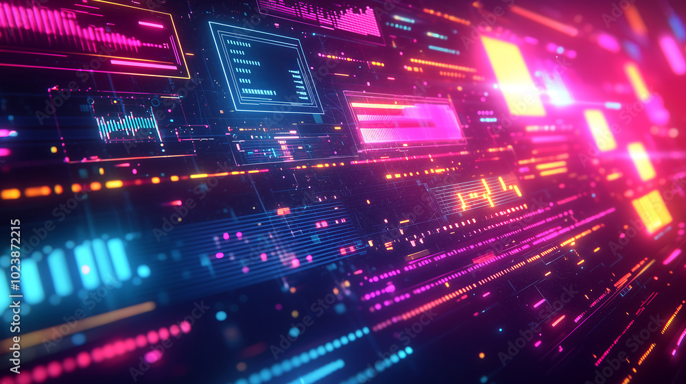 augmented reality interface with neon elements and vibrant data streams ...