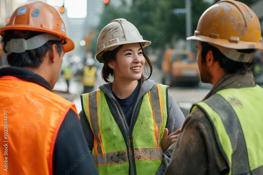 Male and Female Construction Worker Welcoming a New Co-worker, the New ...