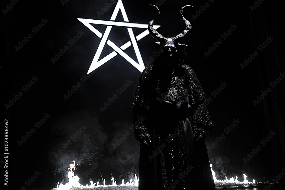 evil skeleton demon devil monster with horns standing before a ...