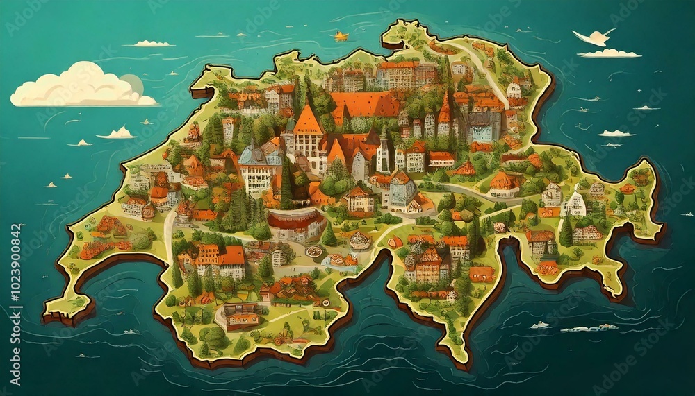 Poster Switzerland cartoon map geographical plan – Wall Art | UkPosters