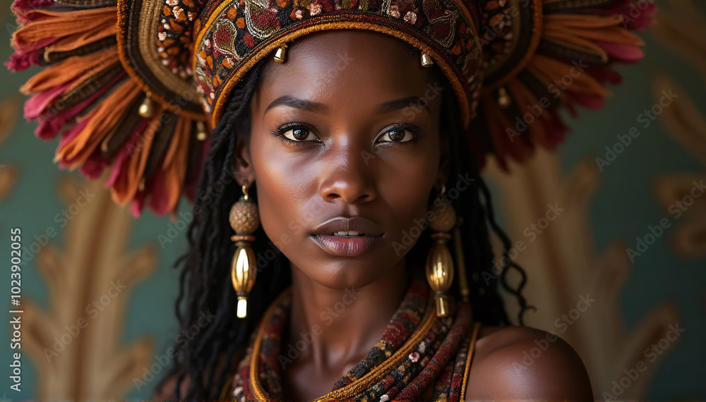 Exotic Tribal Woman with Various Skin Tone and Headdress, Half-Body ...