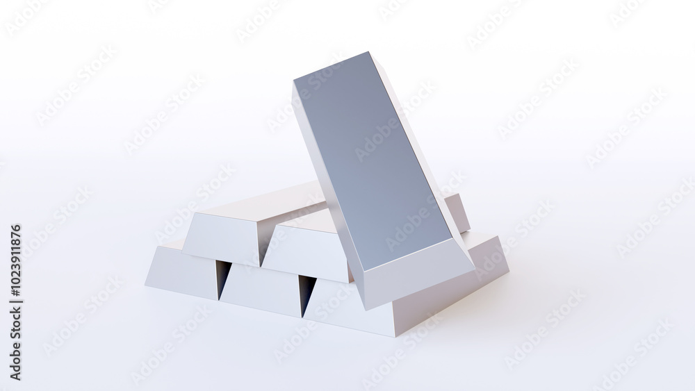 Silver bars or ingots on white background. Stack of silver bars on ...