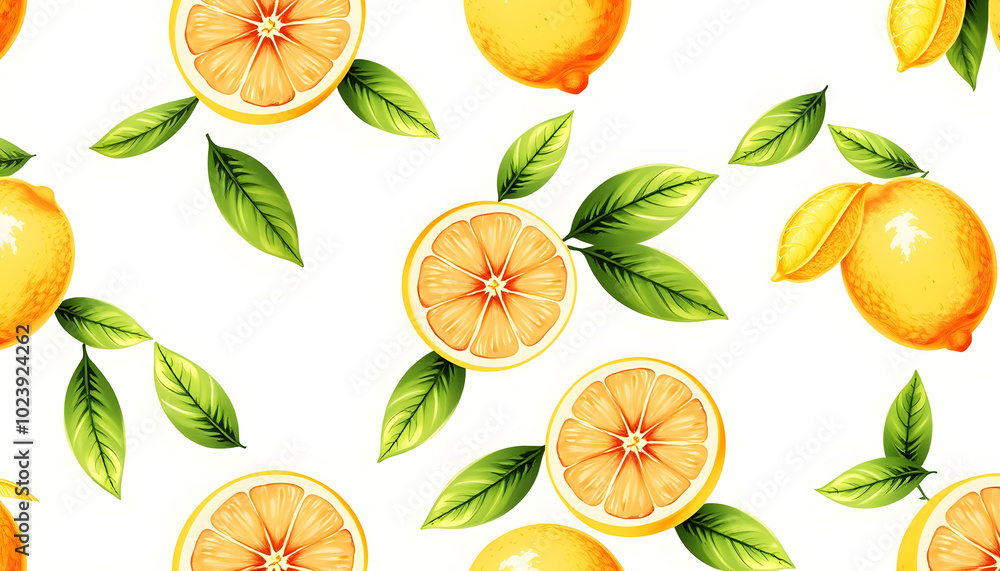 Lemon seamless pattern for Citrus fruit wallpaper on transparent background in hand drawn style ...