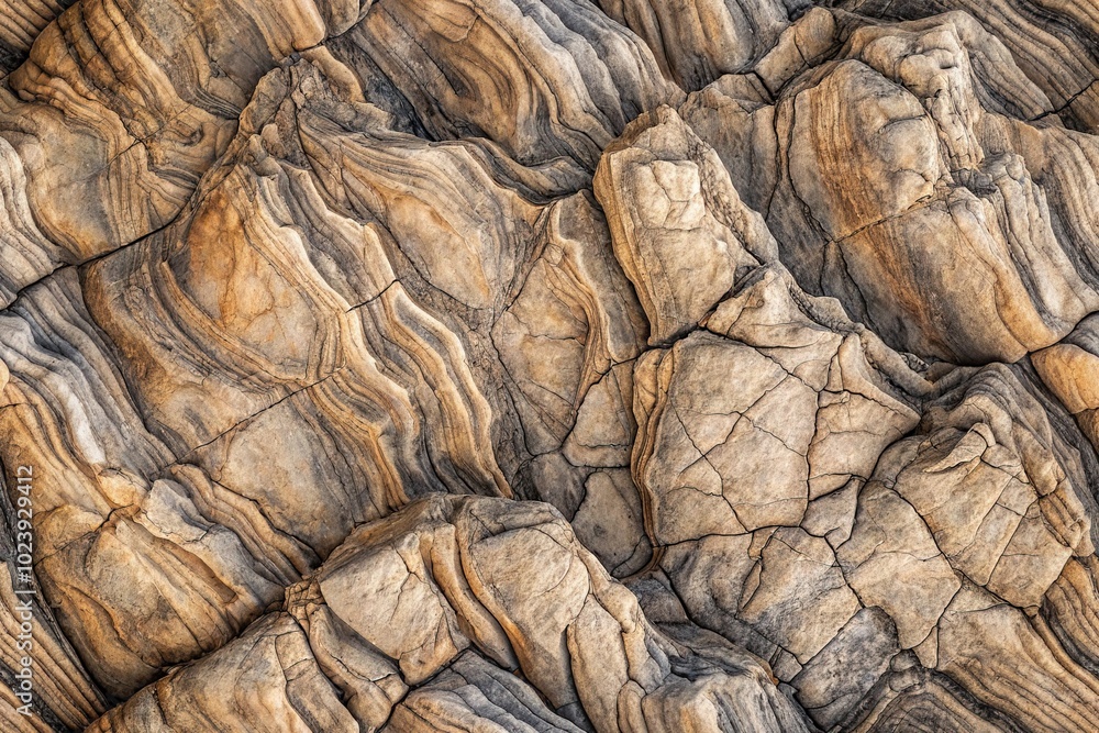 Texture, background layers and cracks in sedimentary rock on cliff face ...