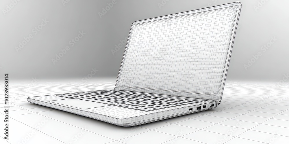 detailed virtual wireframe laptop model featuring fine gridlines ...