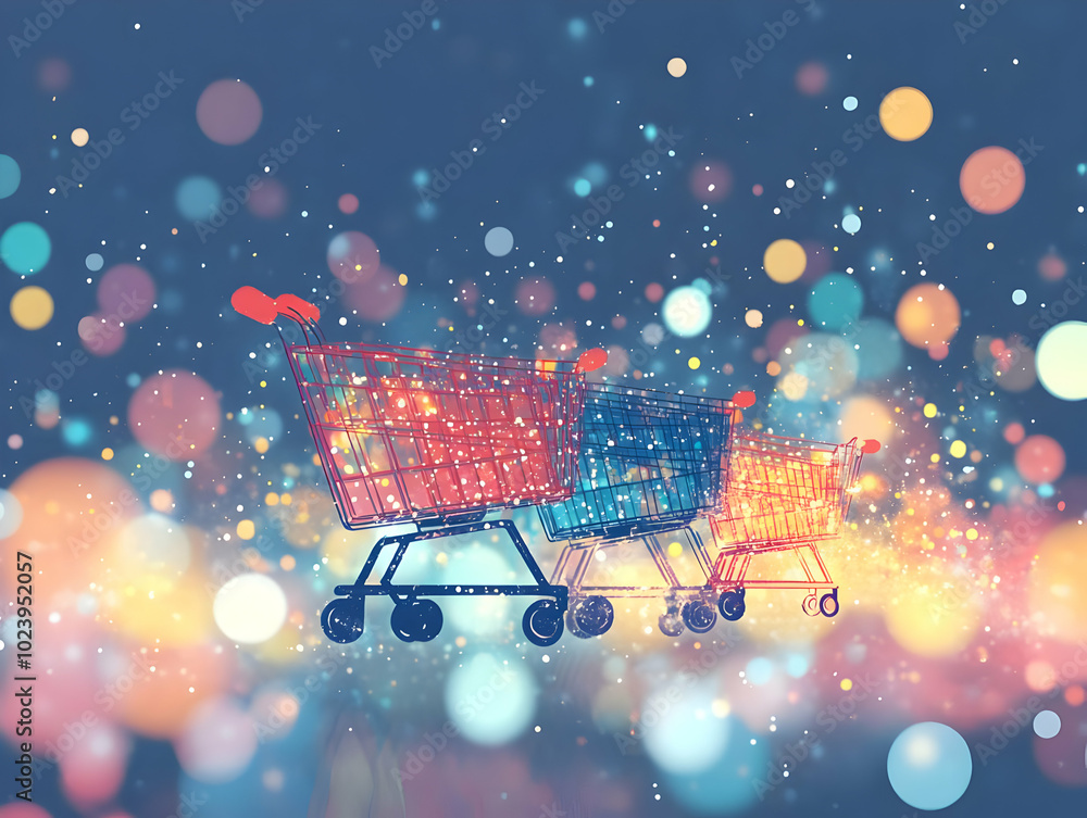 Flat Bokeh Shopping Cart Constellation Concept: Close-Up of Shopping ...