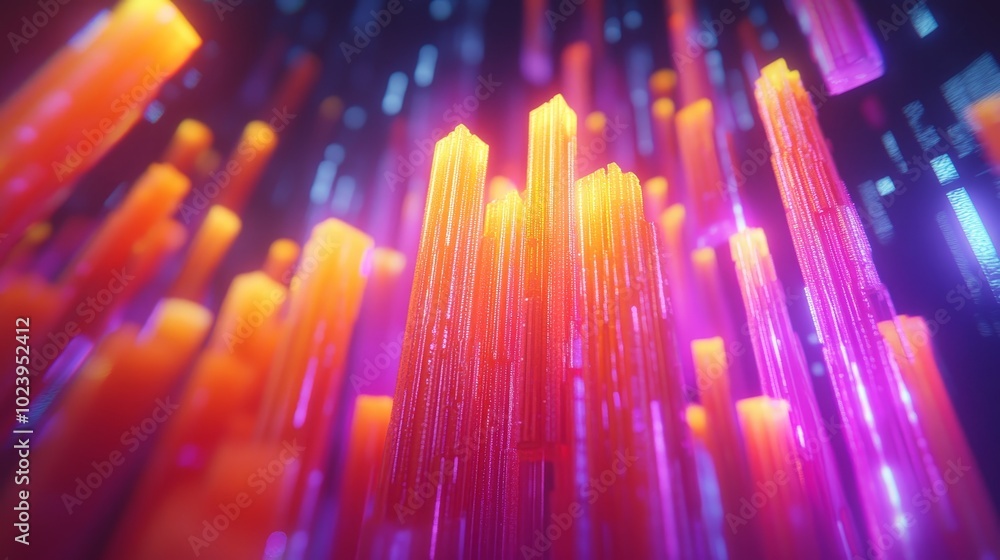 Floating french fries with neon-glowing edges, swirling in a virtual ...