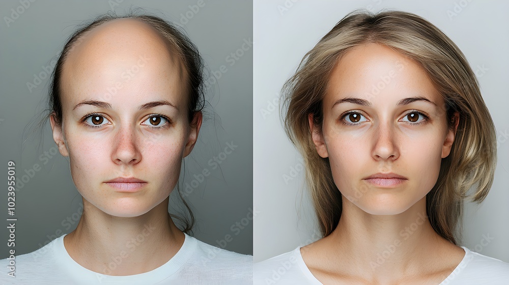 Before-and-after hair loss treatment headshots, highlighting bald spots ...