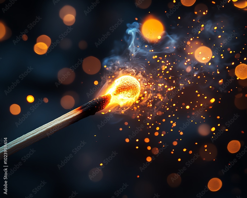 Closeup of a matchstick igniting, capturing the moment of spark before ...