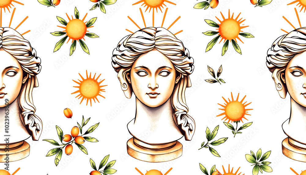 Beautiful seamless pattern with antique statue head bust of the Greek ...