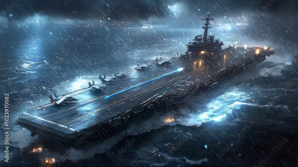 Scene depicting a military ship in the sea, emphasizing war ...