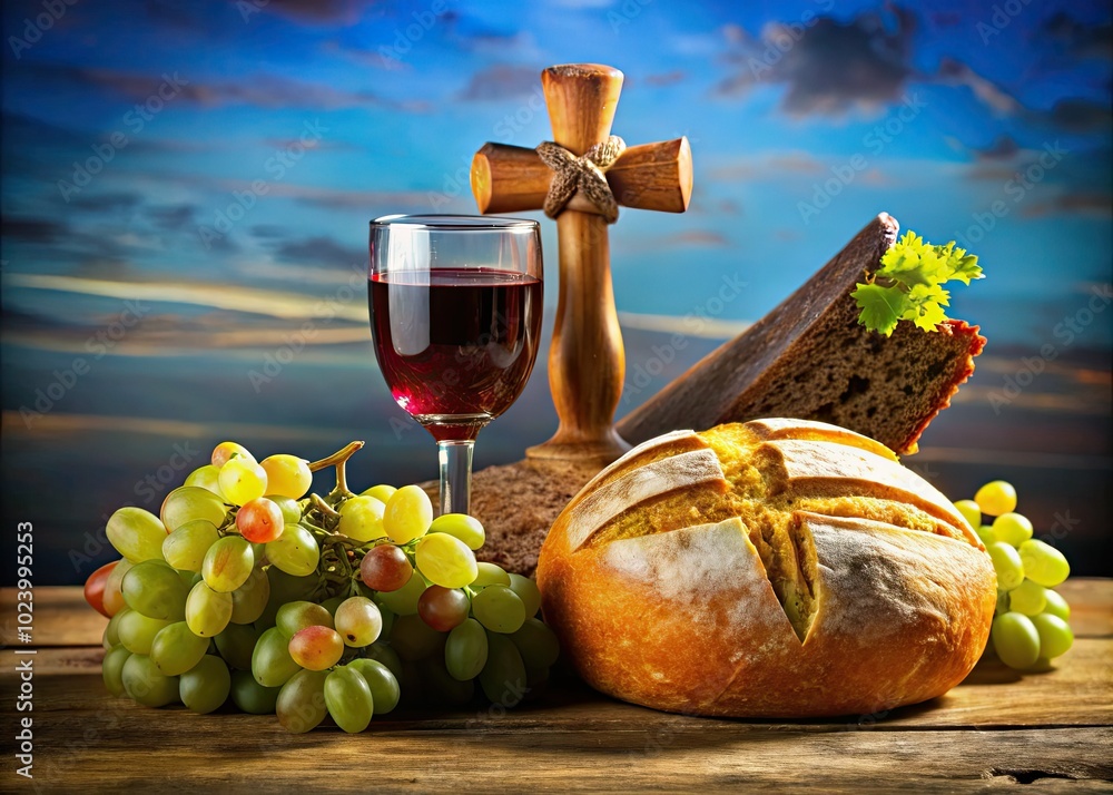Vibrant Communion Sunday clip art showcasing bread, wine, cross, and ...