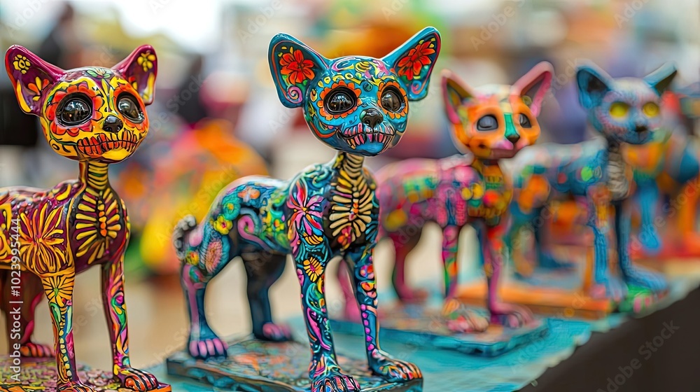 Colorful decorative sculptures of dogs showcase intricate designs and ...