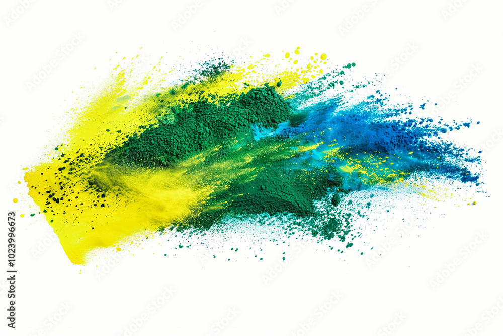 colorful brazilian flag green yellow blue color holi paint powder ...