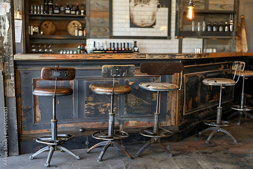 Vintage bar counter with chairs and tables in a pub or restaurant Stock ...