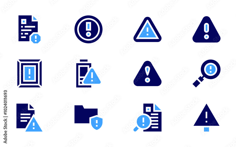 Vetor de Exclamation mark icon set. Bold style. Duotone colors. rules ...