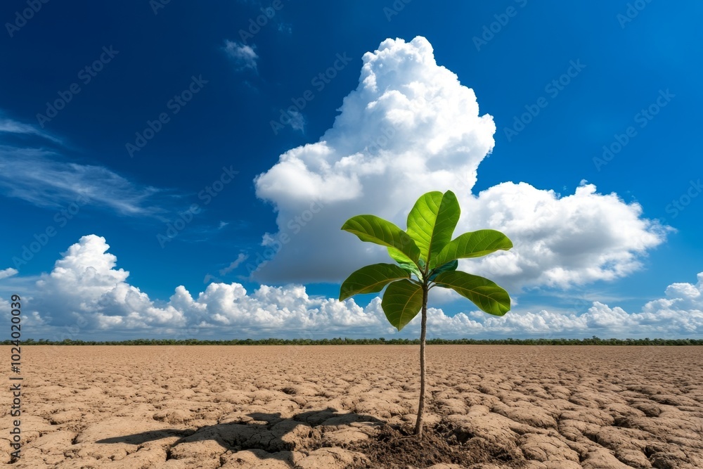 Lonely sapling in a vast, empty field, representing the beginning of ...