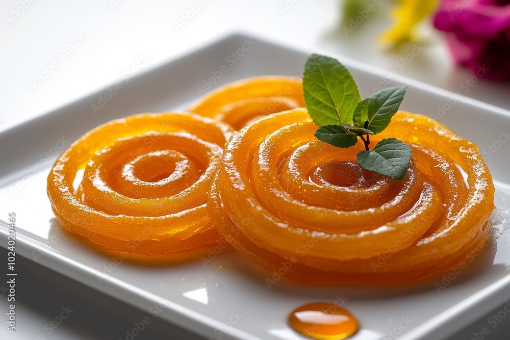 Minimal jalebi design, a single, golden spiral on a plain white surface ...