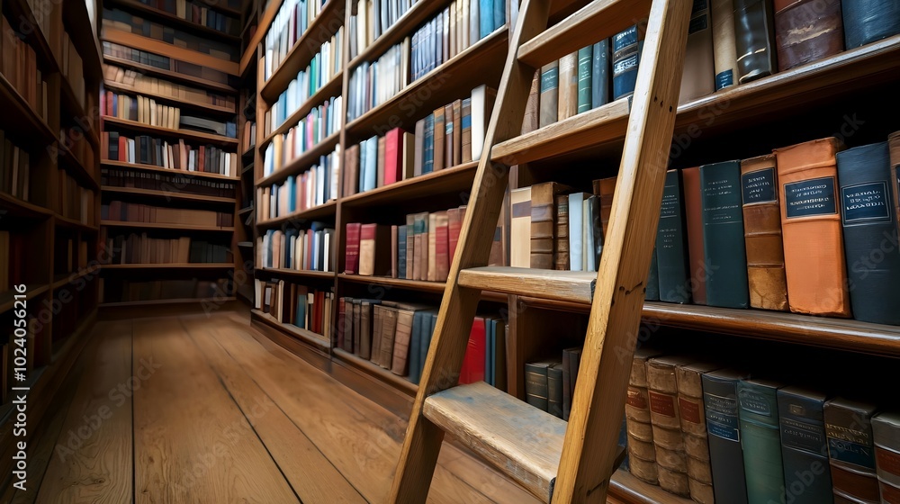 Captivating high ceiling library filled with rows of bookshelves ...