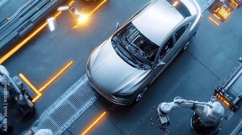 Overhead view showcasing the automation and precision of a modern car ...